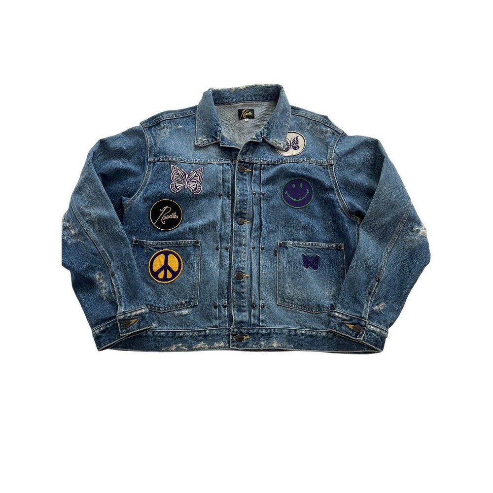Needles Mixed Patches Denim Jacket In Blue - Gem